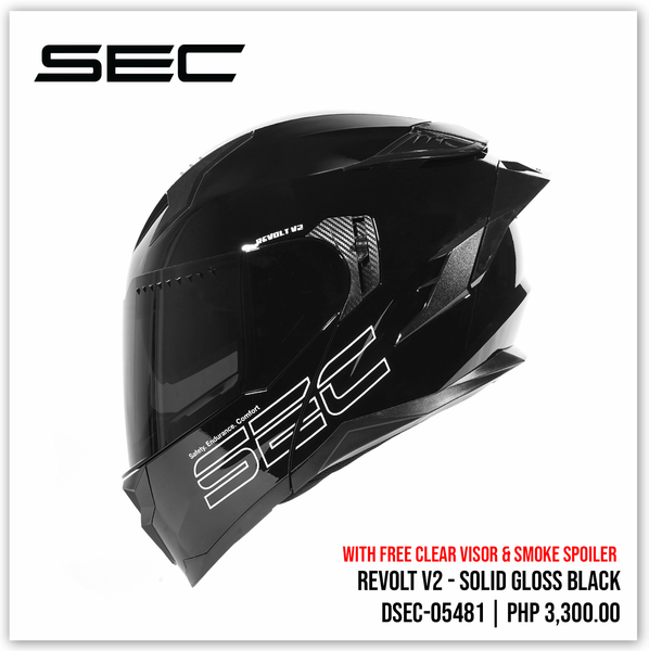 Revolt V2 - Solid Gloss Black – SEC Motosupply